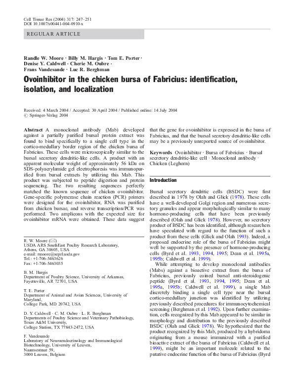 (PDF) Ovoinhibitor in the chicken bursa of Fabricius: identification ...