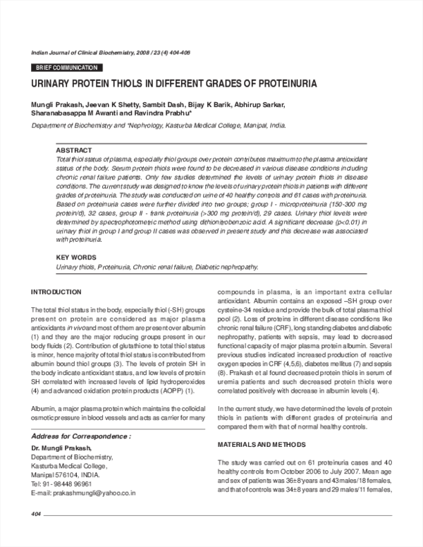 (PDF) Urinary protein thiols in different grades of proteinuria