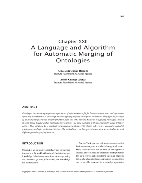 Pdf A Language And Algorithm For Automatic Merging Of Ontologies
