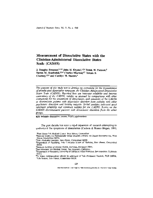 (PDF) Measurement of Dissociative States with the Clinician ...