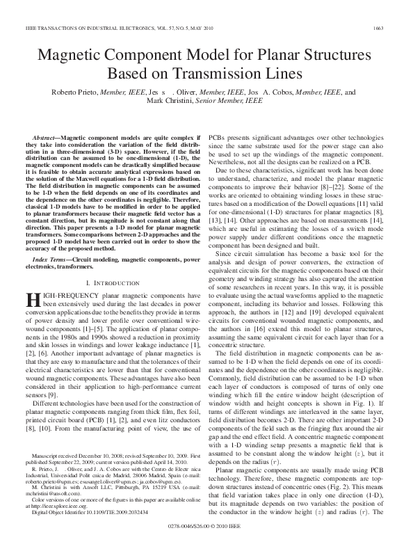 (PDF) Magnetic Component Model for Planar Structures Based on ...