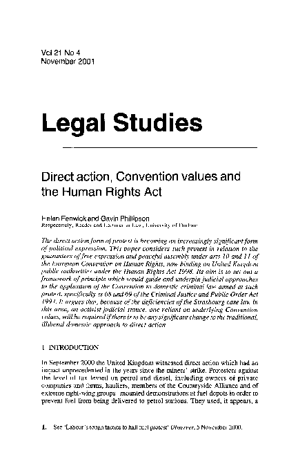 (PDF) Direct action, Convention values and the Human Rights Act