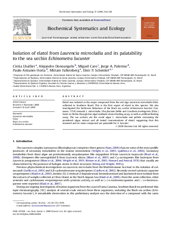 (PDF) Isolation of elatol from Laurencia microcladia and its ...