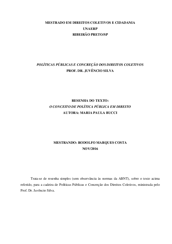 Resenha: O Conceito de Política Pública em Direito, de Maria Paula Bucci.