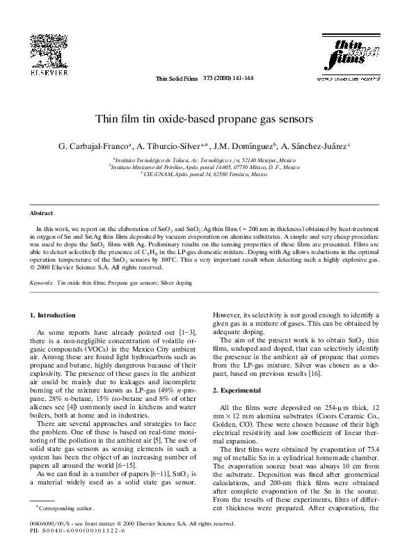 (PDF) Thin film tin oxide-based propane gas sensors