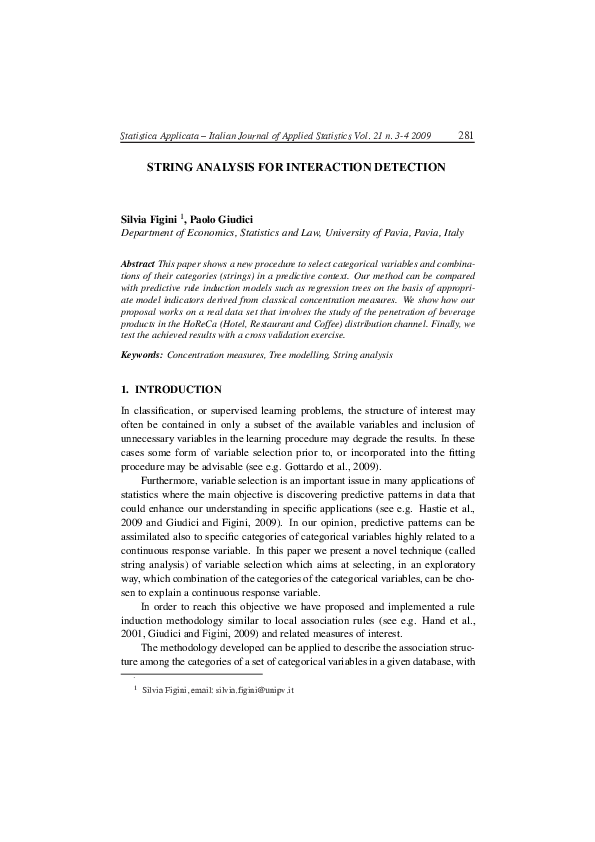 Pdf String Analysis For Variable Selection In A Marketing Application