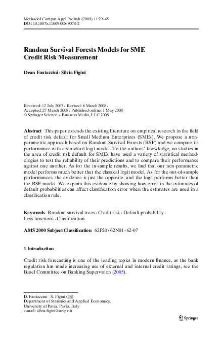 (PDF) Random Survival Forests Models for SME Credit Risk Measurement