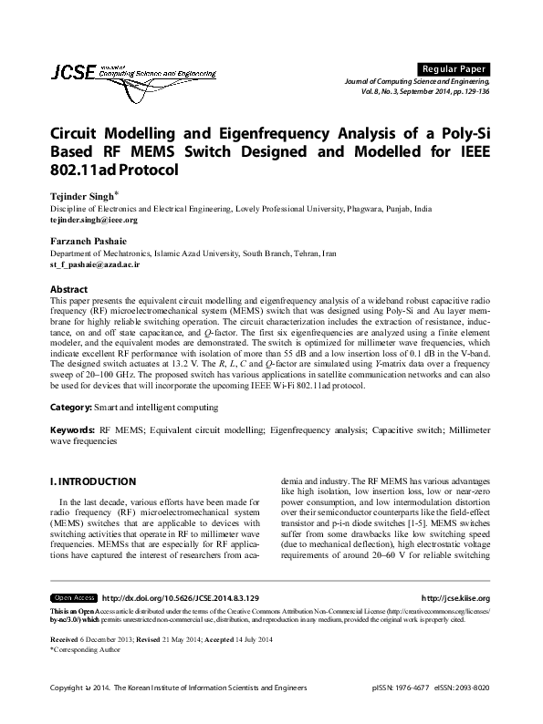 (PDF) Circuit Modeling and Eigenfrequency Analysis of Poly-Si based RF MEMS Switch Designed and ...