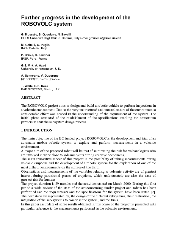 (PDF) Further progress in the development of the ROBOVOLC system