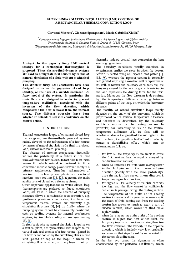 (PDF) Fuzzy Linear Matrix Inequalities (Lmi) Control of a Rectangular Thermal Convection Loop