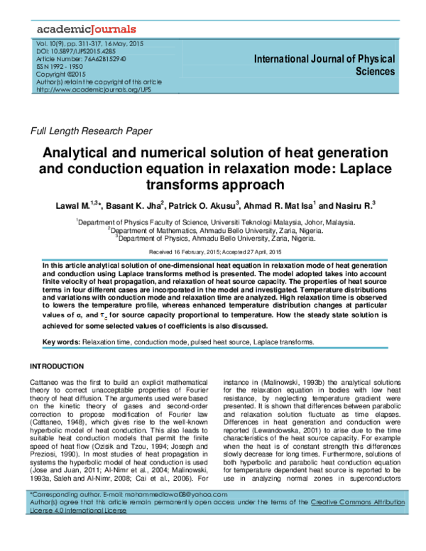 (PDF) Analytical and numerical solution of heat generation and ...