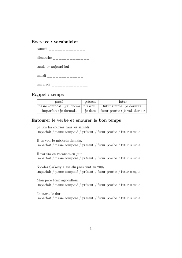 exercices sur le futur proche et le passé récent pdf