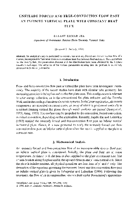 (PDF) Unsteady forced and free-convection flow past an infinite vertical plate with constant ...