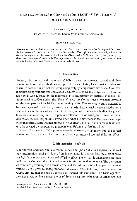 (PDF) Unsteady mixed convection flow with thermal diffusion effect
