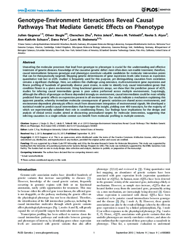 (PDF) Genotype-Environment Interactions Reveal Causal Pathways That Mediate Genetic Effects on ...