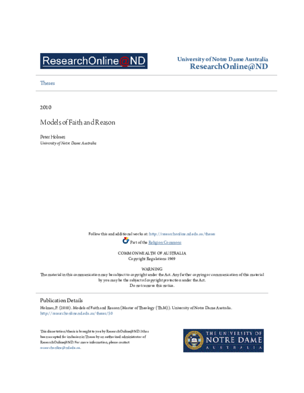 (PDF) Models of Faith and Reason