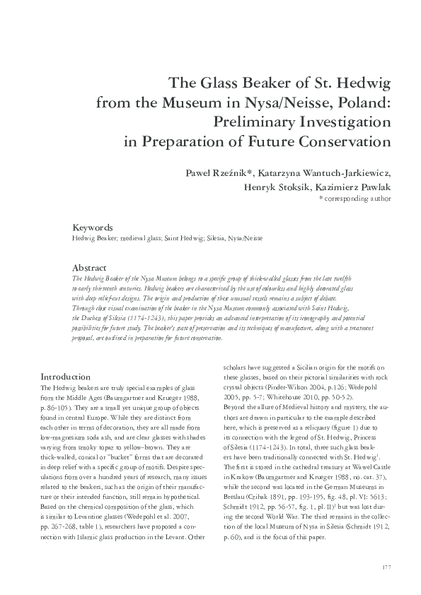 (PDF) The Glass Beaker of St. Hedwig from the Museum in Nysa/Neisse ...