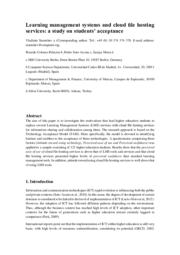 (PDF) Learning management systems and cloud file hosting services: a study on students' acceptance