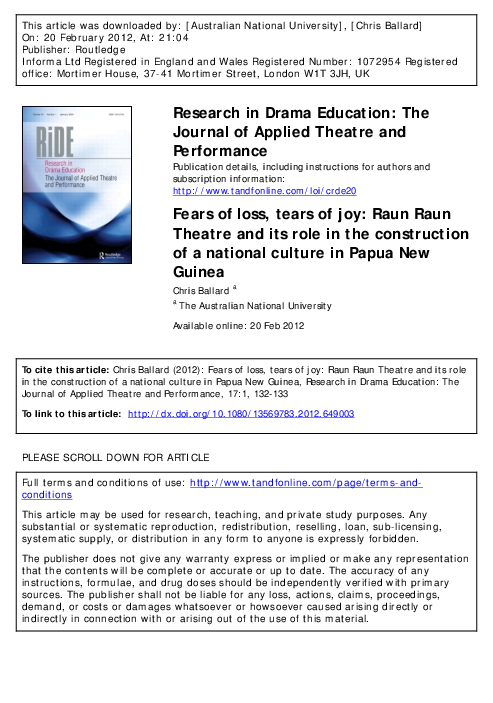 (PDF) Fears of loss, tears of joy: Raun Raun Theatre and its role in ...