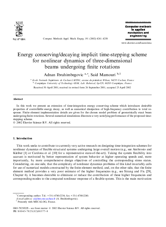 (PDF) Energy conserving/decaying implicit time-stepping scheme for nonlinear dynamics of three ...