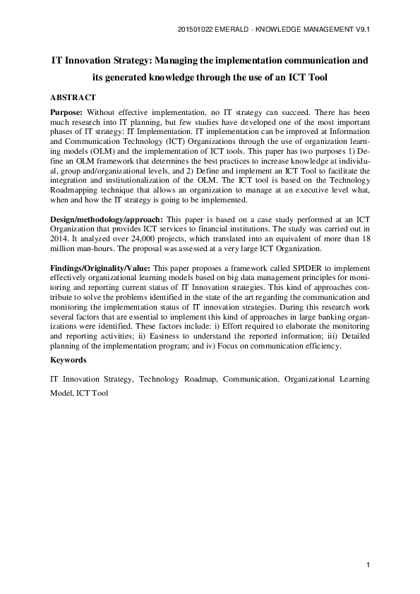 (PDF) IT Innovation Strategy: Managing the implementation communication ...