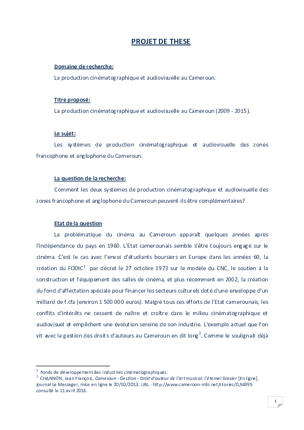 (PDF) PROJET DE THESE