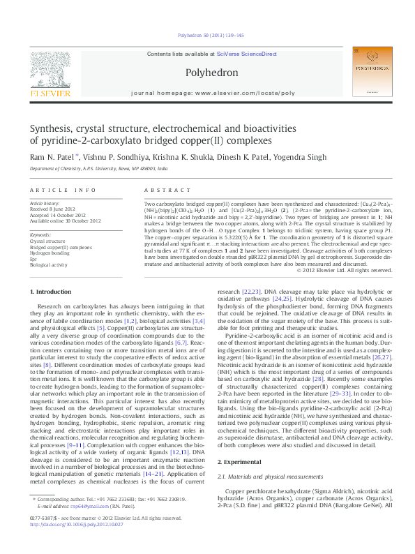 (PDF) Synthesis, crystal structure, electrochemical and kinetic studies on a cyano-bridged Cu II ...