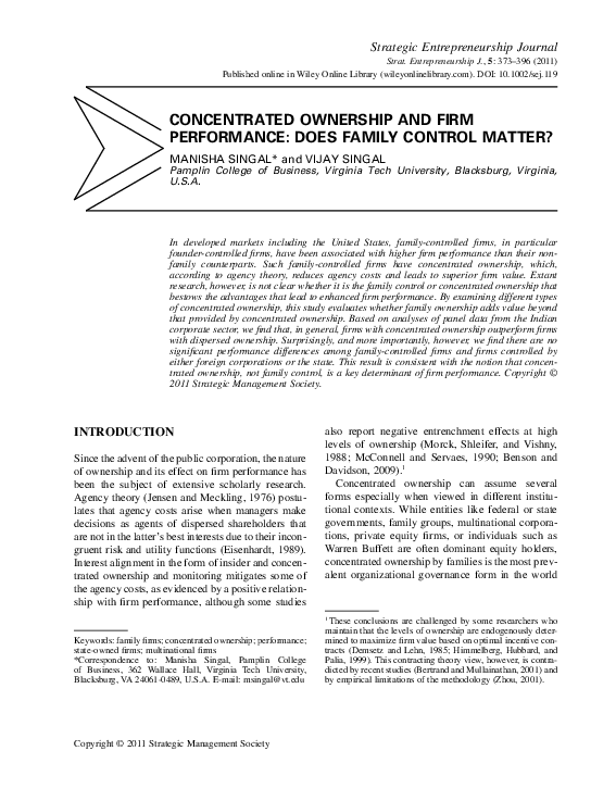(PDF) Concentrated ownership and firm performance: does family control ...