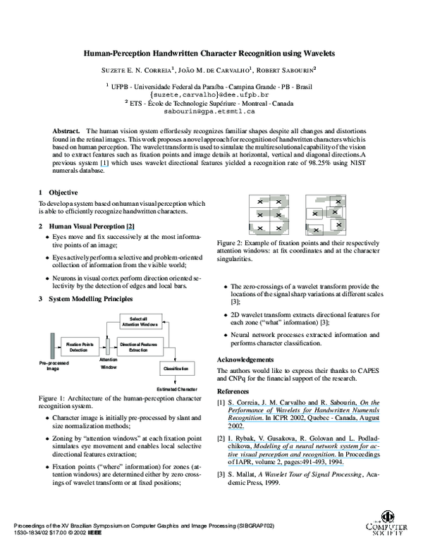 (PDF) Human-Perception Handwritten Character Recognition Using Wavelets