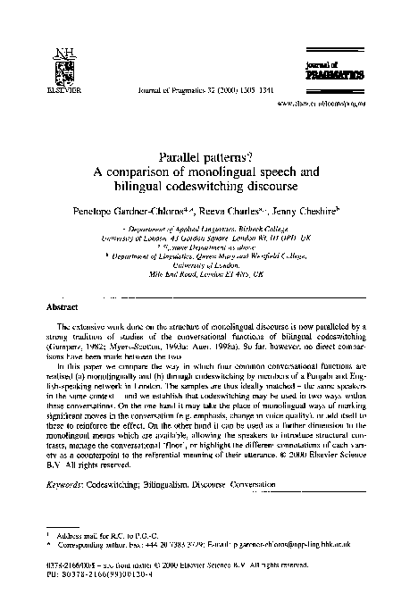(PDF) Parallel patterns? A comparison of monolingual speech and bilingual codeswitching discourse