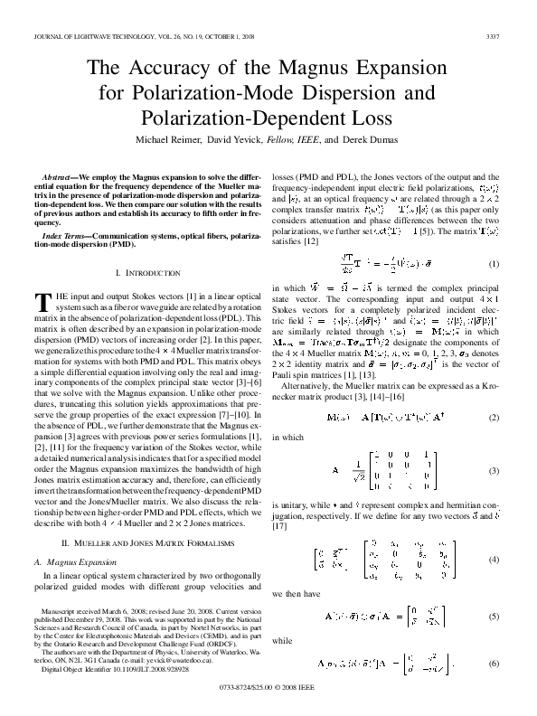 (PDF) The Accuracy of the Magnus Expansion for Polarization-Mode Dispersion and Polarization ...