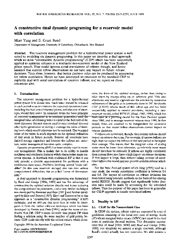 Pdf A Constructive Dual Dynamic Programing For A Reservoir Model With Correlation