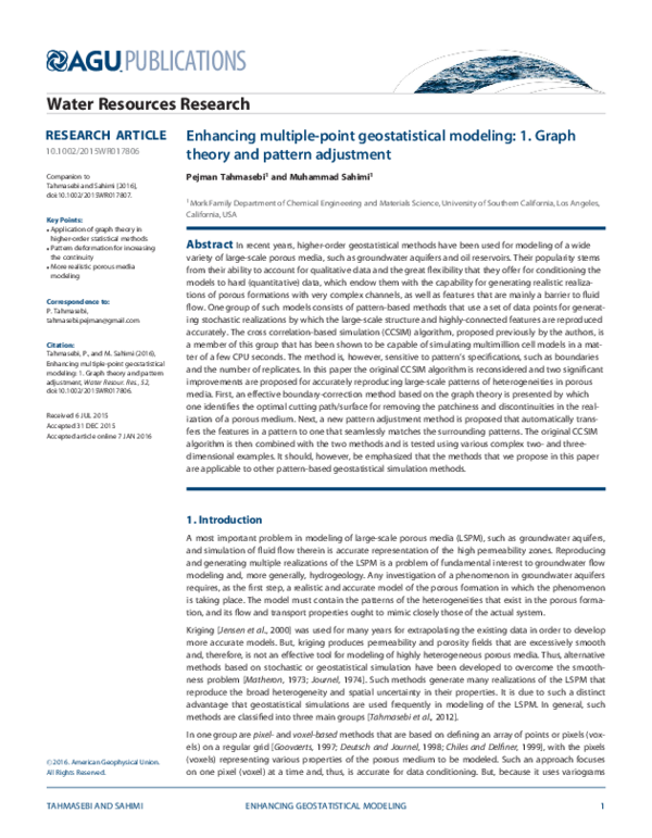 (PDF) Enhancing multiple-point geostatistical modeling: 1. Graph theory and pattern adjustment ...