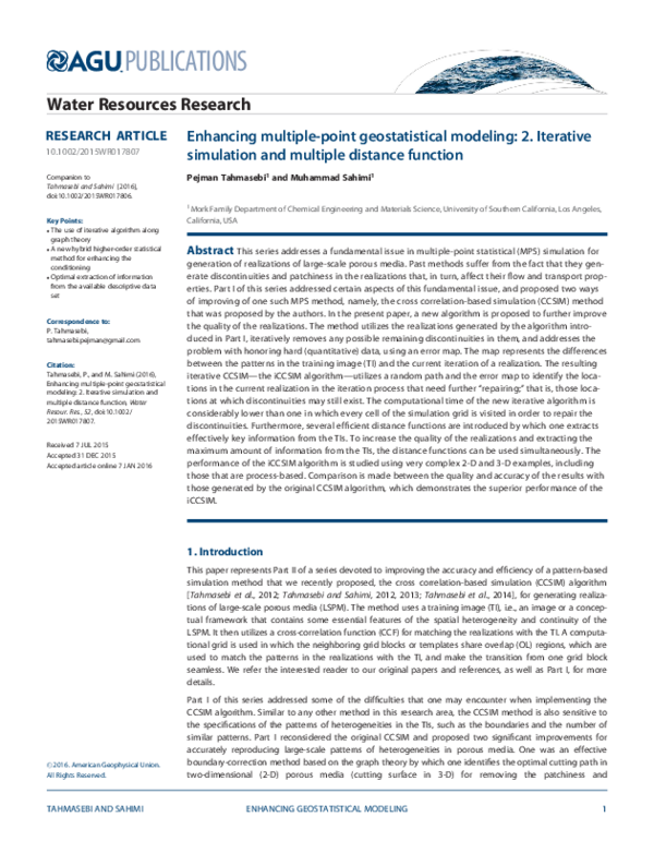(PDF) Enhancing multiple-point geostatistical modeling: 2. Iterative simulation and multiple ...