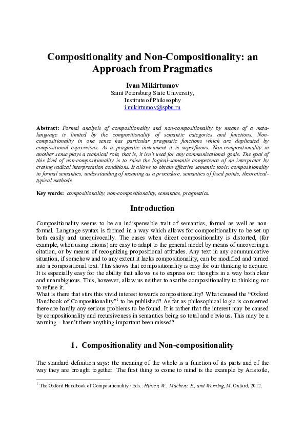 (PDF) Compositionality and Non-Compositionality: an Approach from Pragmatics
