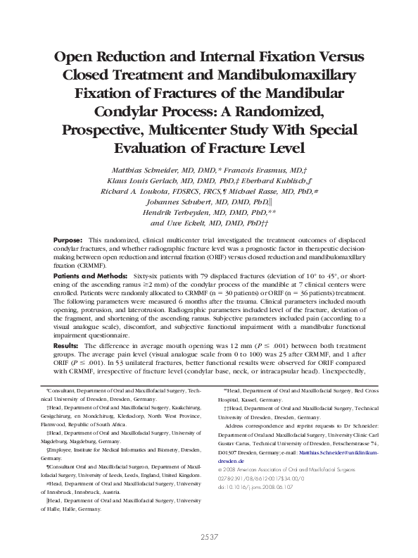 Pdf Open Reduction And Internal Fixation Versus Closed Treatment And Mandibulomaxillary