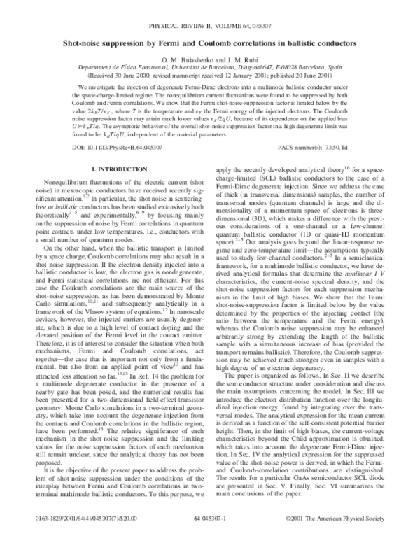 (PDF) Shot-noise suppression by Fermi and Coulomb correlations in ...
