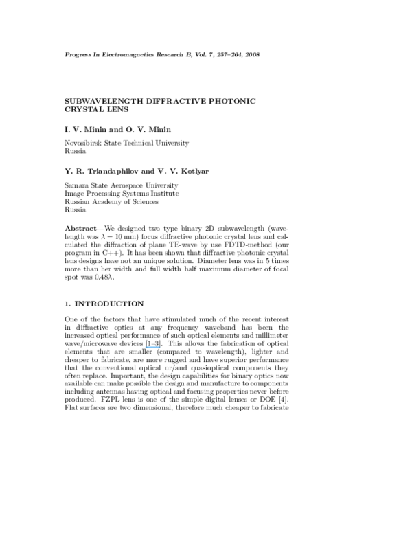 Pdf Subwavelength Diffractive Photonic Crystal Lens Design 