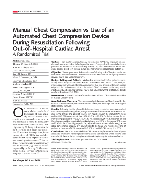 (PDF) Manual chest compression vs use of an automated chest compression ...