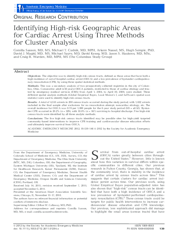 (PDF) Identifying high-risk geographic areas for cardiac arrest using ...