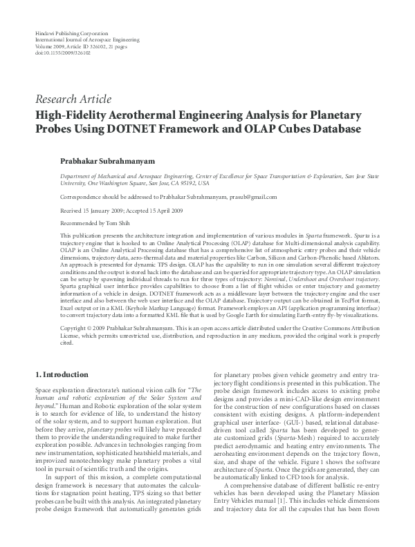 (PDF) High-Fidelity Aerothermal Engineering Analysis for Planetary ...