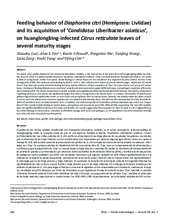 (PDF) Feeding Behavior of Diaphorina citri (Hemiptera: Liviidae) and ...
