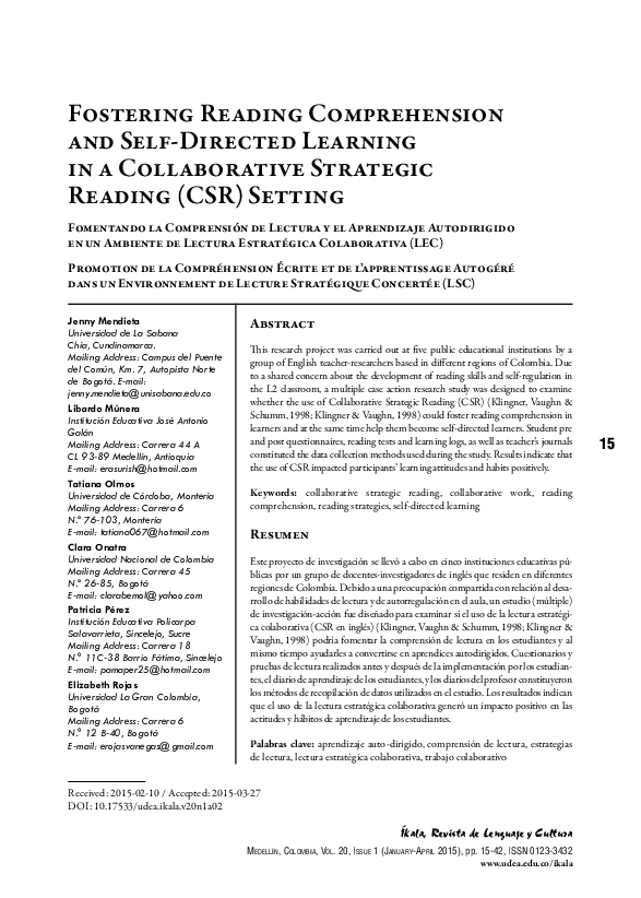 (PDF) Fostering Reading Comprehension and Self Directed Learning in a ...