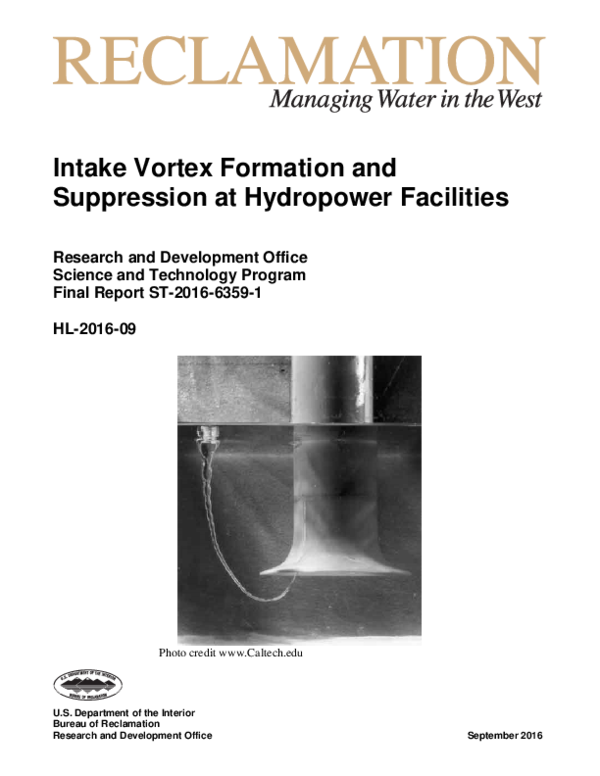 (PDF) Intake Vortex Formation and Suppression at Hydropower Facilities