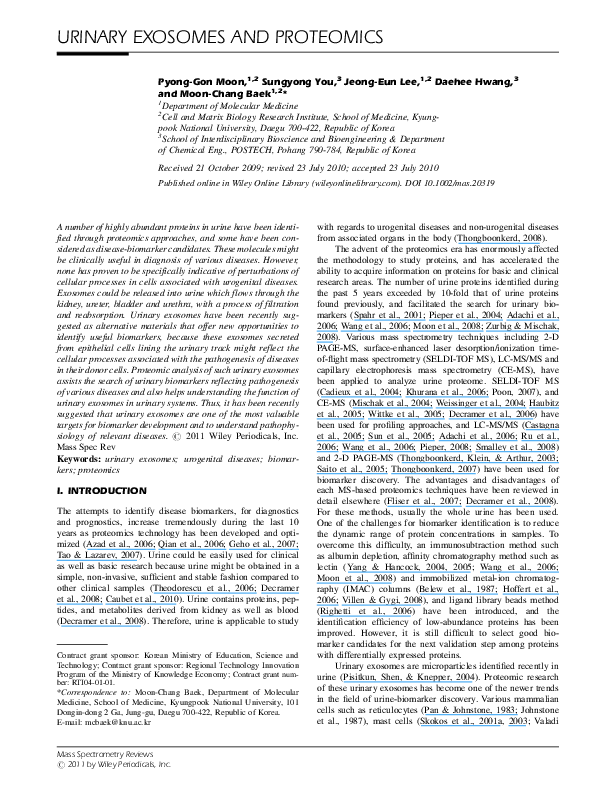 (PDF) Urinary exosomes and proteomics