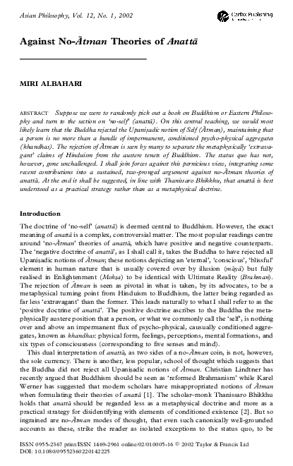 (PDF) Against No-Atman Theories of Anatta