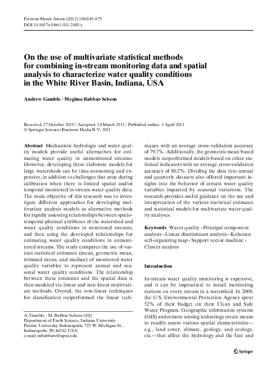 Pdf On The Use Of Multivariate Statistical Methods For Combining In