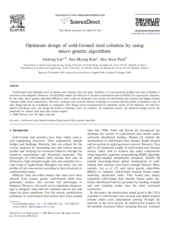 (PDF) Optimum design of cold-formed steel columns by using micro genetic algorithms