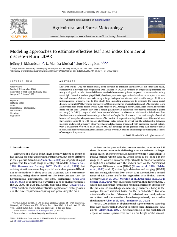 (PDF) Modeling approaches to estimate effective leaf area index from aerial discrete-return LIDAR