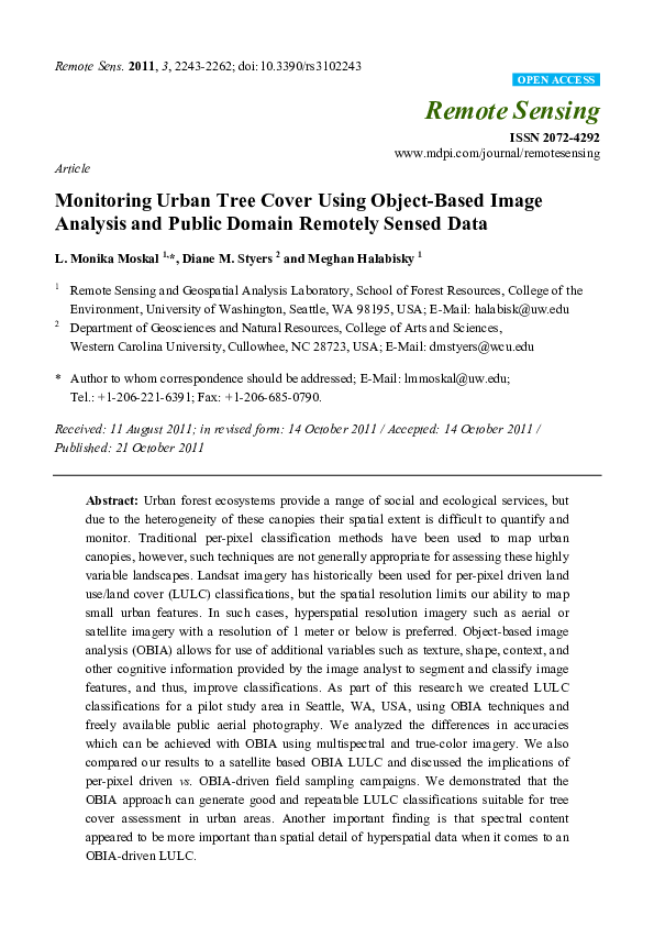 (PDF) Monitoring Urban Tree Cover Using Object-Based Image Analysis and ...